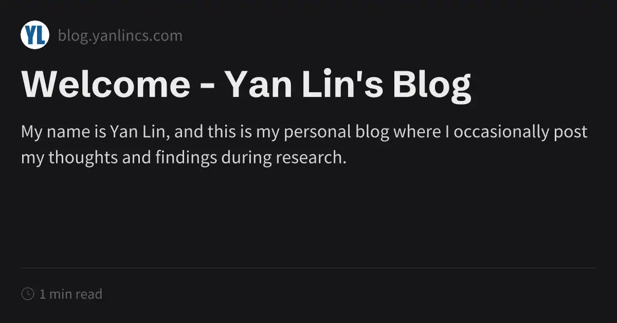 Welcome - Yan Lin's Blog